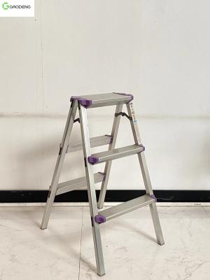 China Folding Three Step Aluminum Ladder Silver 100KG 2.6 Foot for sale