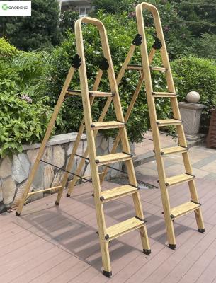 China Wooden 5 Step Aluminium Ladder 1.4mm Thickness PVC Plastic Foot Mats 120kg Capacity for sale