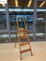 China 1.1mm Wooden Aluminum Ladder 250mm Pedal 2-9 Steps Anti-Slip Handrail for sale