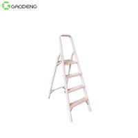 China Pink 4 Step Aluminum Folding Ladder 250mm Pedal 1.2mm Thickness 150kg Capacity for sale