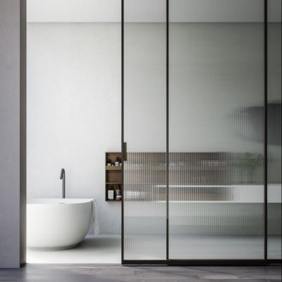 China Bathroom Double Aluminum Sliding Glass Doors Soundproof 5mm+12A+5mm Tempered for sale