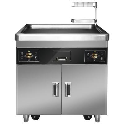 China Commercial Kitchen Multifunctional Mobile Teppanyaki Grill Table with Double Furnace for sale