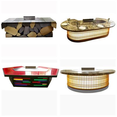 China Customized 11 Seat Fan Shape Teppanyaki Grill Table with 500*380mm Cooking Size for Commercial Restaurant & Hotel for sale