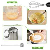 China Durable stainless steel blades manual hand blender includes beaker, chopper, whisk, milk frother for sale