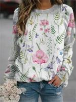 China Women'S Floral Sublimation Print Sweater Loose Vintage FLower Graphic Pullover Tops for sale
