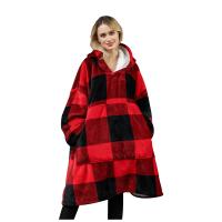 China Customizable Plaid Hooded Blanket Oversized Sherpa Hoodie Blanket Unisex for sale