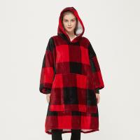 China Customizable Plaid Hooded Blanket Oversized Sherpa Hoodie Blanket Unisex for sale