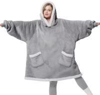 China Long Sleeves Flannel Sherpa Oversized Hooded Blankets TV Hoodie Blanket for sale