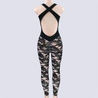 China Skinny Tight  Nude Camo Print Backless Yoga Jumpsuit With Scrunch for sale