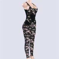 China Skinny Tight  Nude Camo Print Backless Yoga Jumpsuit With Scrunch for sale