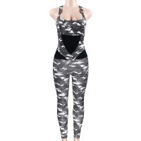 China Skinny Tight  Nude Camo Print Backless Yoga Jumpsuit With Scrunch for sale