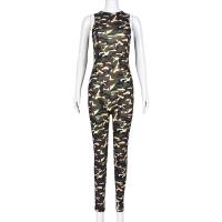 China Skinny Tight  Nude Camo Print Backless Yoga Jumpsuit With Scrunch for sale