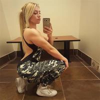 China Skinny Tight  Nude Camo Print Backless Yoga Jumpsuit With Scrunch for sale