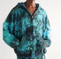 China Graffiti Print Oversized Distressed Ripped Hoodie for sale