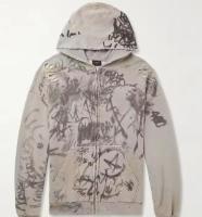 China Graffiti Print Oversized Distressed Ripped Hoodie for sale
