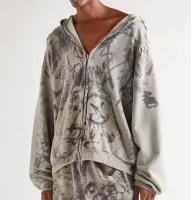 China Graffiti Print Oversized Distressed Ripped Hoodie for sale