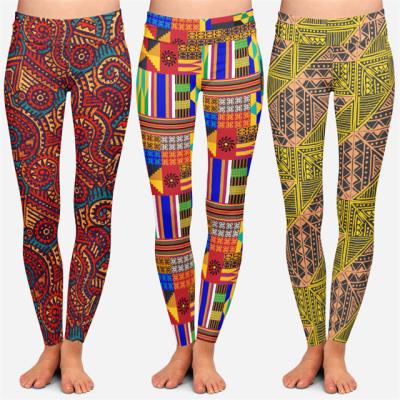 China Colorful Geometric Kente Symbols African Art Print Leggings High Yoga Waist Sublimation Printed Leggings for Women for sale