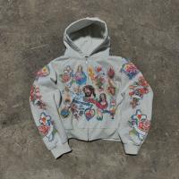 China Retro Gothic Rock Letter Printed Sweater Hooded Harajuku Loose All-match Sweatshirt Couple Set for sale
