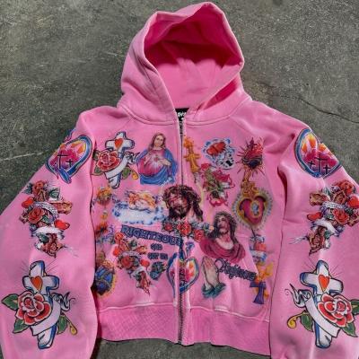 China Retro Gothic Rock Letter Printed Sweater Hooded Harajuku Loose All-match Sweatshirt Couple Set for sale
