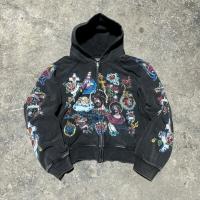 China Retro Gothic Rock Letter Printed Sweater Hooded Harajuku Loose All-match Sweatshirt Couple Set for sale