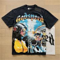 China T-Shirt Men Fashion Design Wash Water Black Hip Hop Heavyweight Cotton Tops Tees Graphic Men T Shirt for sale