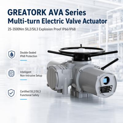 China In Stock GREATORK AVA Series Multi-turn Electric Valve Actuator,25-3500Nm SIL2/SIL3 Explosion Proof IP66/IP68 for sale
