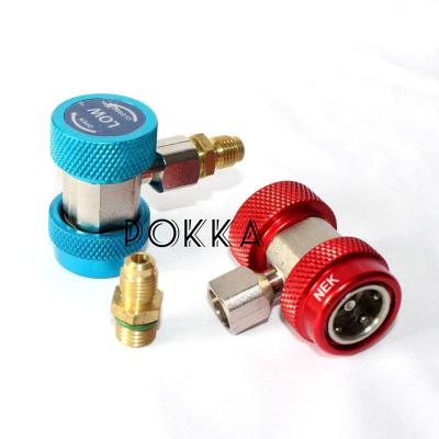 China POKKA Adjustable Brass Quick Coupler Auto Air Conditioner R134A Adapter A/C Manifold Gauge Brass Adapter for sale