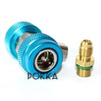 China POKKA Auto Refrigerant AC Manifold Gauge Brass R134A Adapter High Low Adjustable Quick Coupler for sale