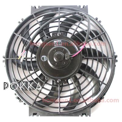 China POKKA Universal 10 Inch 12V Car Auto AC Cooling Fan 24V Curved Blade Cooling Motor Radiator Fan for sale