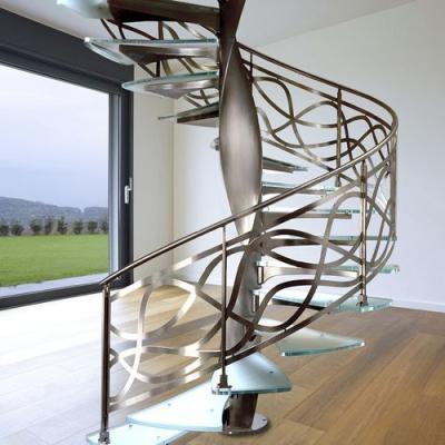 China Tempered Glass Tread Prefabricated Spiral Staircase 1200mm Diameter Stainless Steel Railing for sale