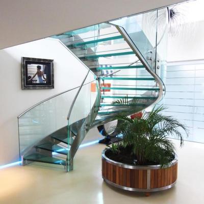 China No Welding Install Modern Curved Staircase With Tempered Glass Tread for sale