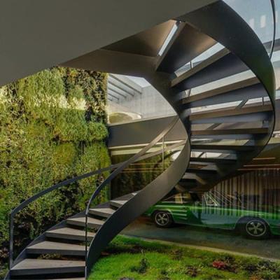 China Carbon Steel Circular Staircase Black Coated Stringer Interior For Office for sale