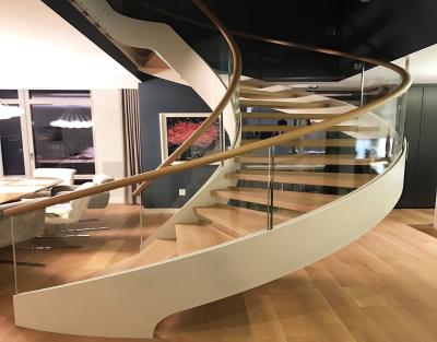 China Custom White Arc Wooden Spiral Staircase Oak Tread 1200mm Diameter for sale