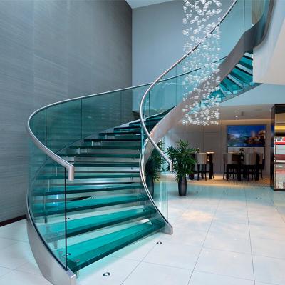 China LED Tempered Glass Modern Curved Staircase Commercial Loft Spiral Type for sale