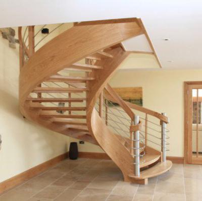 China Steel Structure Curved Wooden Staircase Space Saving Spiral Staircase for sale