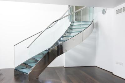 China Stainless Steel Modern Curved Staircase Laminated Tempered Glass System for sale