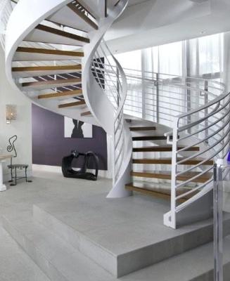 China Marble Helical Floating Curved Staircase Easy Install With Steel Metal Railing for sale