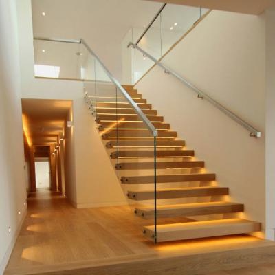 China Floating Granite Straight Flight Staircase 12mm Glass Railing Customized Size for sale