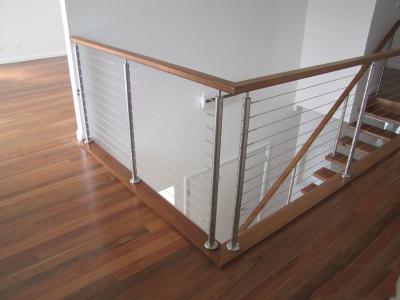 China Stainless Steel Cable Stair Railing System with Wood Handrail 42 Inch Height for sale
