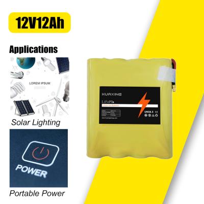 China 12V 12.8V 12Ah LFP Battery PVC Wrap Huaxing Lithium Iron Phosphate For Solar Light Portable Power for sale