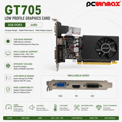 China PCWINMAX GT 705 2GB GDDR3 64Bit Low Profile Graphics Card VGA DVI HD Port Desktop for sale