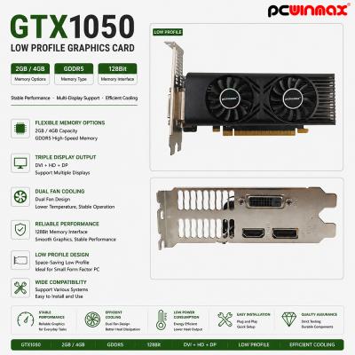 China PCWINMAX GTX 1050 2GB GDDR5 Low Profile Desktop Graphics Card 128bit Dual Fan for sale