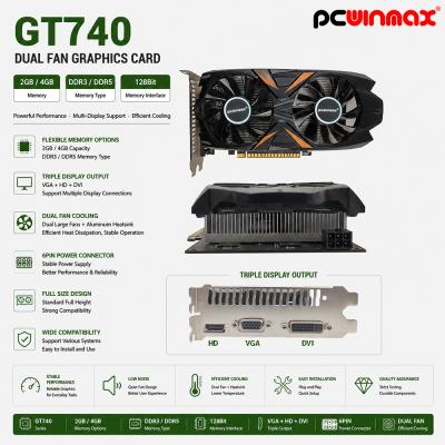China PCWINMAX GeForce GT 740 2GB GDDR5 128Bit Dual Fan Desktop Graphics Card VGA DVI for sale