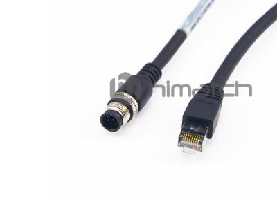 China Flexible PVC Category 5e Ethernet Cable RJ45 To M12 D Code 4P Male 3m Length for sale