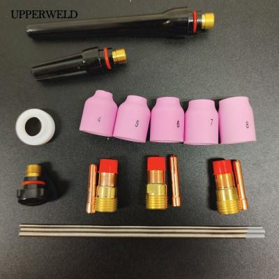 China WP 17 18 26 TIG Torch Gas Lens Kit with 18 Pieces Ceramic Cup/Aluminum Nozzle/Collet for sale