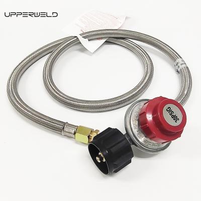 China 5ft Red and Silver Propane Stainless Steel Braided Camper Tank LPG Gas Hose with Gauge for sale