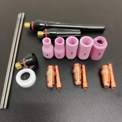 China 0.28KG Alumina Nozzle Collet Body Electrode Insulator TIG Welding Torch Consumables Kit for WP-17/18/26 13N 18pcs for sale
