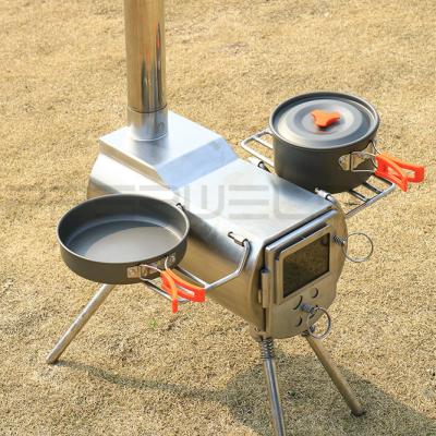 China Camping 304 Stainless Steel Wood Burning Stove with Chimney Strong Pressure Resistance for sale