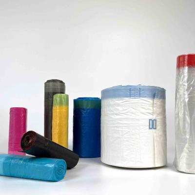 China Recycled Plastic Refuse Bag 5-100 Mic Drawstring Square Bottom Garbage Bag for sale