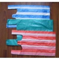 China OK Compost Certified Color Stripped T-Shirt Bags 5-100 Mic Custom Size Shopping Bag for sale